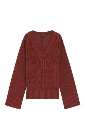 BOSS Cotton Mesh Structure Sweater With Contrast Lacing - Dark Red