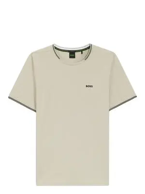 BOSS Stretch-cotton T-shirt With Stripes And Logo - Light Beige