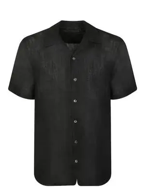 120% Lino Short-sleeved Camp-collar Shirt - Black