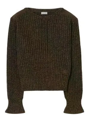 Burberry Ribbed Knit Shoulder Patch Sweater - Brown