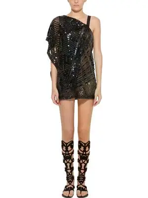 Emilio Pucci Asymmetrical Embroidered Foulard Dress - Black