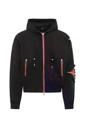THUG CLUB Zip-up Hoodie With Embossed Logo - Black