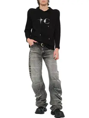 THUG CLUB Bulk Shoulder Waffle-knit Hoodie - Black