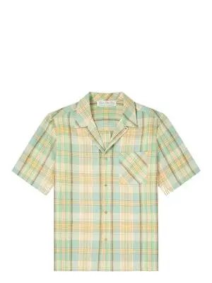 GOD'S TRUE CASHMERE Convertible-collar Checked Linen Shirt - Green