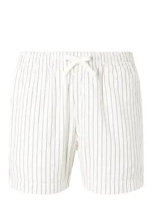 DRAKE'S Striped Cotton And Linen-blend Drawstring Shorts - White