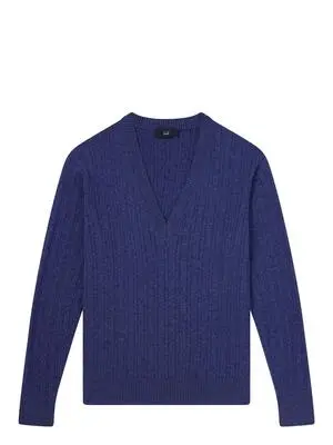 Dunhill Ribbed Cashmere V-neck Sweater - Blue