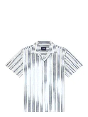 DRAKE'S Camp-collar Striped Cotton-poplin Shirt - Blue