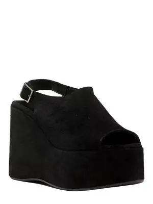 CURIOSITÈ Suede Finish Platform Sandals - Black