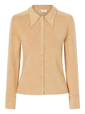 Tory Burch Tory Burch Silk-Blend Polo Shirt Beige
