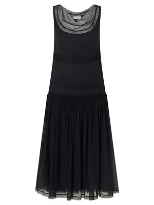 Tory Burch Pleated Lace-trimmed Silk-georgette Midi Dress - Black