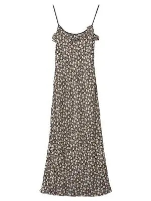 Miu Miu Floral Print Crepe De Chine Maxi Dress - Cocoa Brown/white