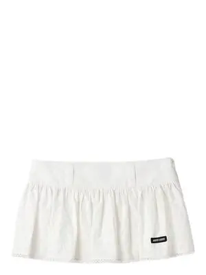 Miu Miu Slubbed Poplin And Eyelet Lace Mini Skirt - White