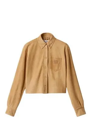 Miu Miu Cropped Suede Shirt - Caramel