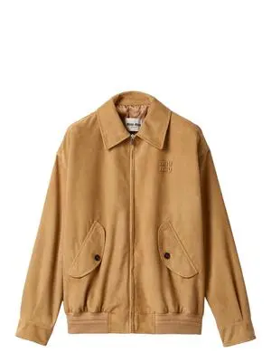 Miu Miu Suede Jacket With Lettering Logo - Caramel