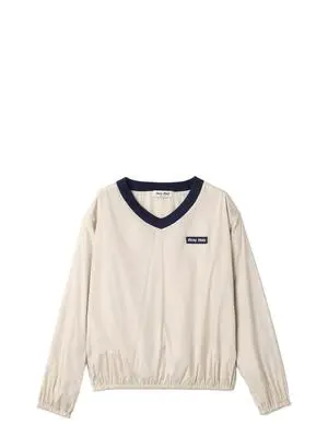 Miu Miu Technical Pongé Sweatshirt With Jacquard Logo - Opal