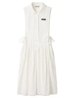 Miu Miu Sleeveless Poplin Dress With Double Embroidered Collar - White