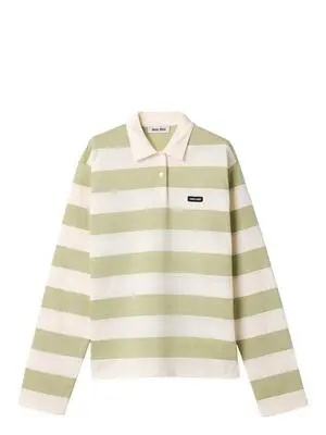 Miu Miu Striped Long Sleeve Polo Shirt - Pale Rose/agave