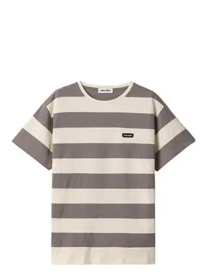 Miu Miu Striped Jersey T-shirt - Chalk/iron