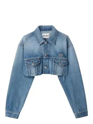 Miu Miu Cropped Washed Denim Jacket - Navy