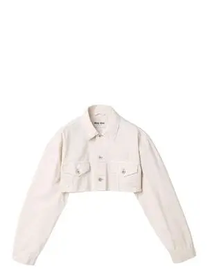 Miu Miu Cropped Denim Jacket With Embroidered Logo - White