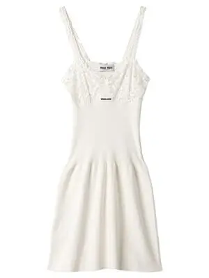 Miu Miu Ribbed Knit And Lace Dress - White