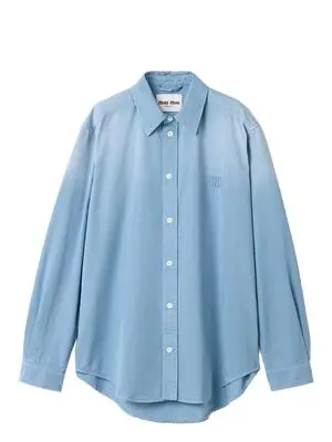 Miu Miu Oversized Washed Twill Shirt With Embroidered Logo - Astral Blue