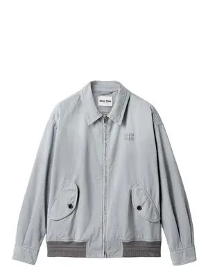 Miu Miu Oversized Twill Blouson Jacket With Embroidered Logo - Steel Gray
