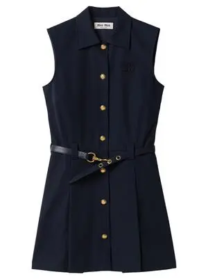 Miu Miu Sleeveless Belted Mini Dress With Pleated Skirt - Navy