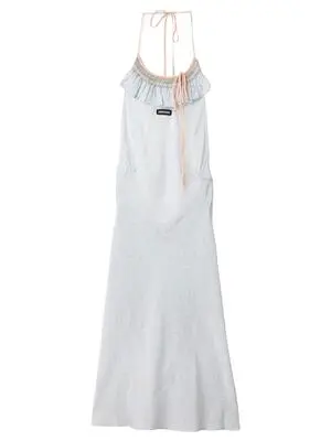 Miu Miu Embroidered Floral Print Marocain Crepe Dress - Sky Blue/peach
