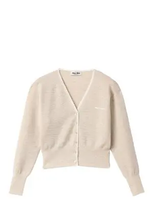 Miu Miu Cashmere Cropped Cardigan With Lace Trim - Ivory