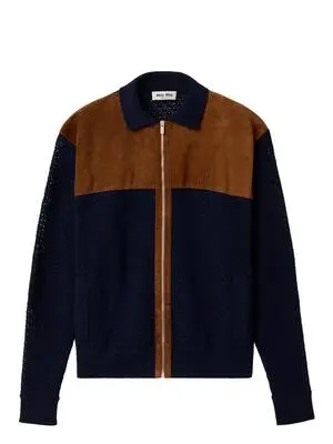 Miu Miu Crochet And Suede Cardigan - Navy