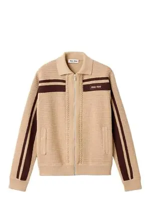 Miu Miu Cotton Crochet Zip-up Cardigan - Sand/cocoa Brown