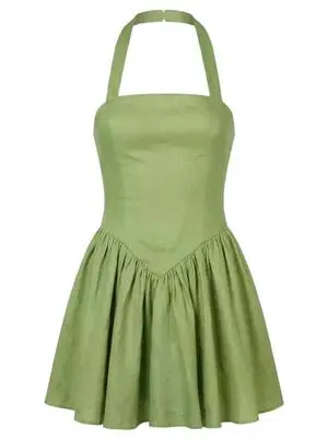 NICHOLAS Amalie Halter-neck Mini Dress - Green