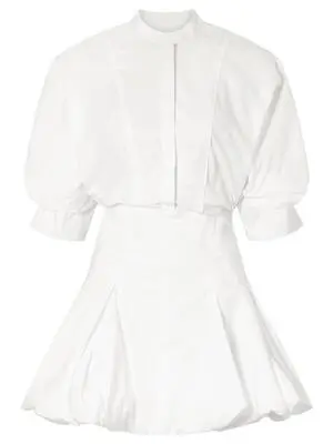 Simkhai Effie Bubble Pleated Cotton-blend Poplin Mini Dress - White