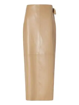 Nour Hammour Paneled Leather Maxi Wrap Skirt - Brown