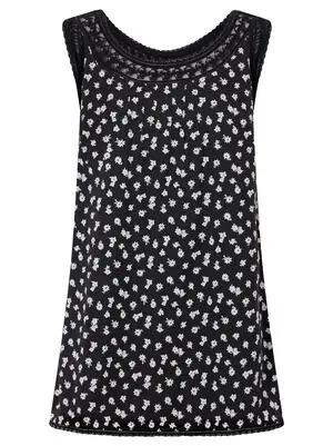 Posse Danielle Floral-print Lace-trimmed Cotton Mini Dress - Black