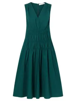 Proenza Schouler White Label Shirred Cotton-blend Poplin Midi Dress - Green