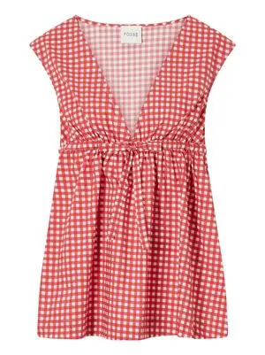 Posse Posse Lindie Checked Cotton-Poplin Top Red