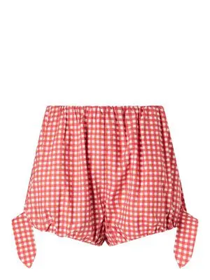 Posse Rosie Tie-detailed Checked Cotton-poplin Shorts - Red