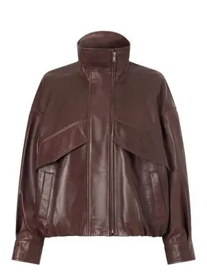 Nour Hammour Roland Leather Zip-up Jacket - Brown