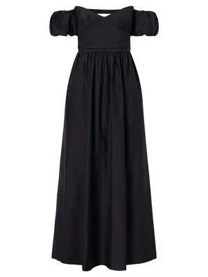 Matteau Organic Cotton-blend Off Shoulder Midi Dress - Black