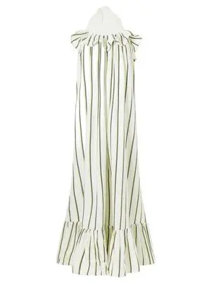 MARRAKSHI LIFE Ruffled Striped Cotton Maxi Dress - Neutrals