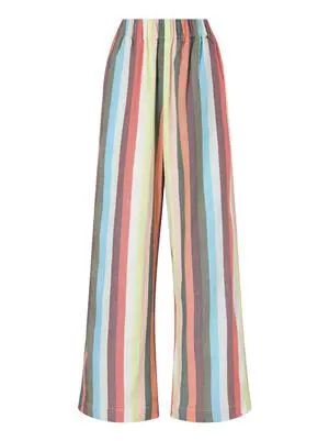 MARRAKSHI LIFE Palazzo Striped Cotton Wide-leg Pants - Multi