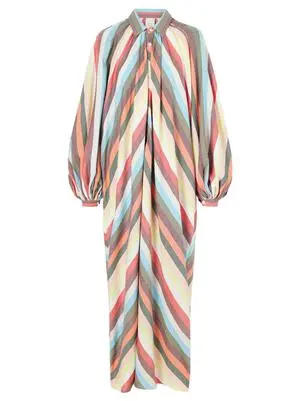 MARRAKSHI LIFE Balloon Sleeve Striped Cotton Maxi Dress - Multi