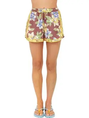 The Upside Isla Klio Floral-print Shorts - Brown