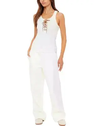 The Upside Lace-up Ribbed Tank Top - Neutrals