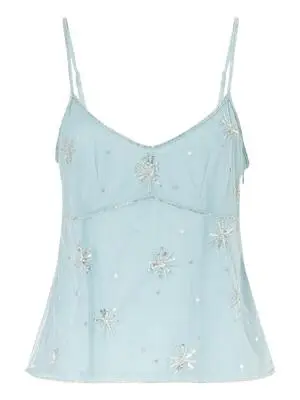 Staud Azzurra Embellished Tulle Camisole - Blue