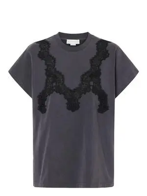 Stella McCartney Lace-trimmed Cotton-jersey T-shirt - Black