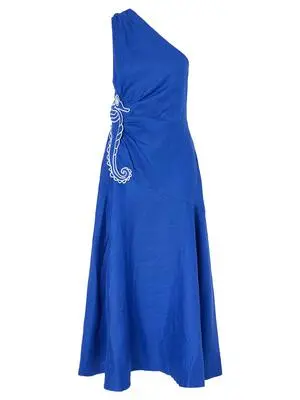 Farm Rio Seahorse Embroidered Linen Maxi Dress - Blue