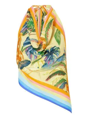 Farm Rio Rainbow Floral-print Satin Halter Top - Yellow